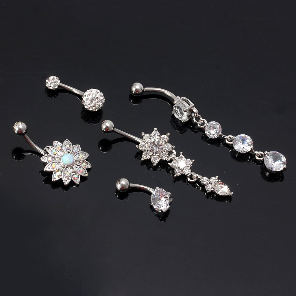 AOOOWER Jewelry Belly Button Ring 5 Pcs/Set for Titanium Dangle Navel ...