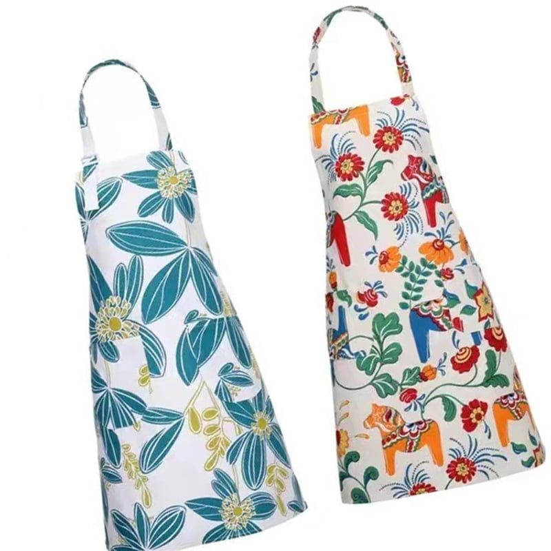 AOOOWER Korean Theme Pattern Sleeveless Kitchen Apron Cotton Linen ...