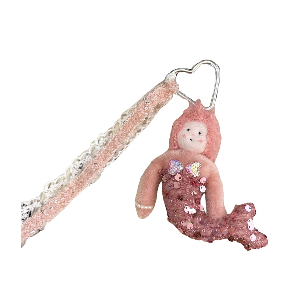 AOOOWER Lovely Mermaids Dolls Keychain Plush Pompoms Bag Charm Pendant ...