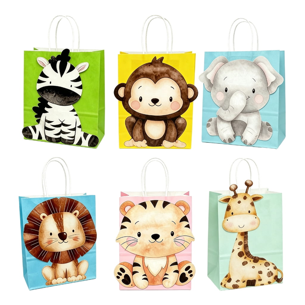 AOOOWER Pack Of 6 Colorful Animal Themed Favor Bags Gift Bag Perfect ...