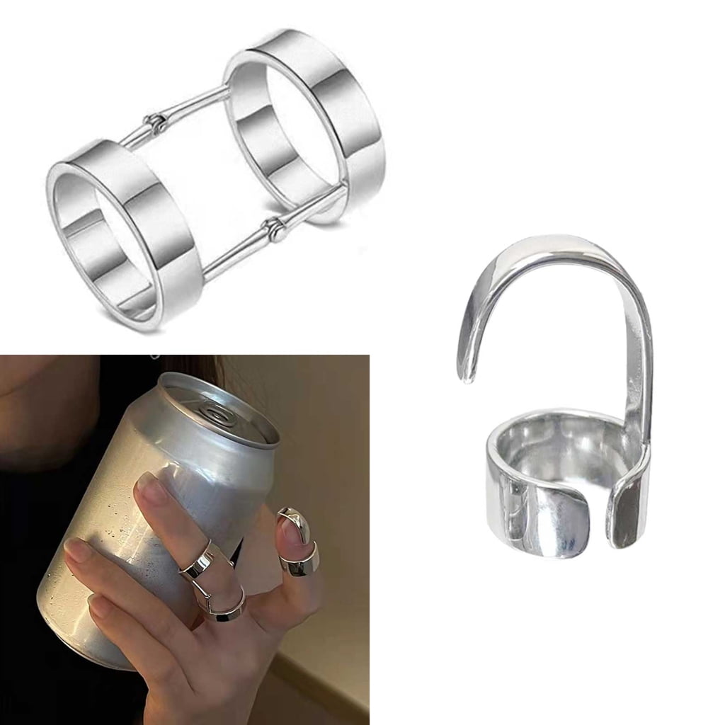 AOOOWER Punk Gothic Rock Hinged Finger Rings Double-Loop Activity Ring ...