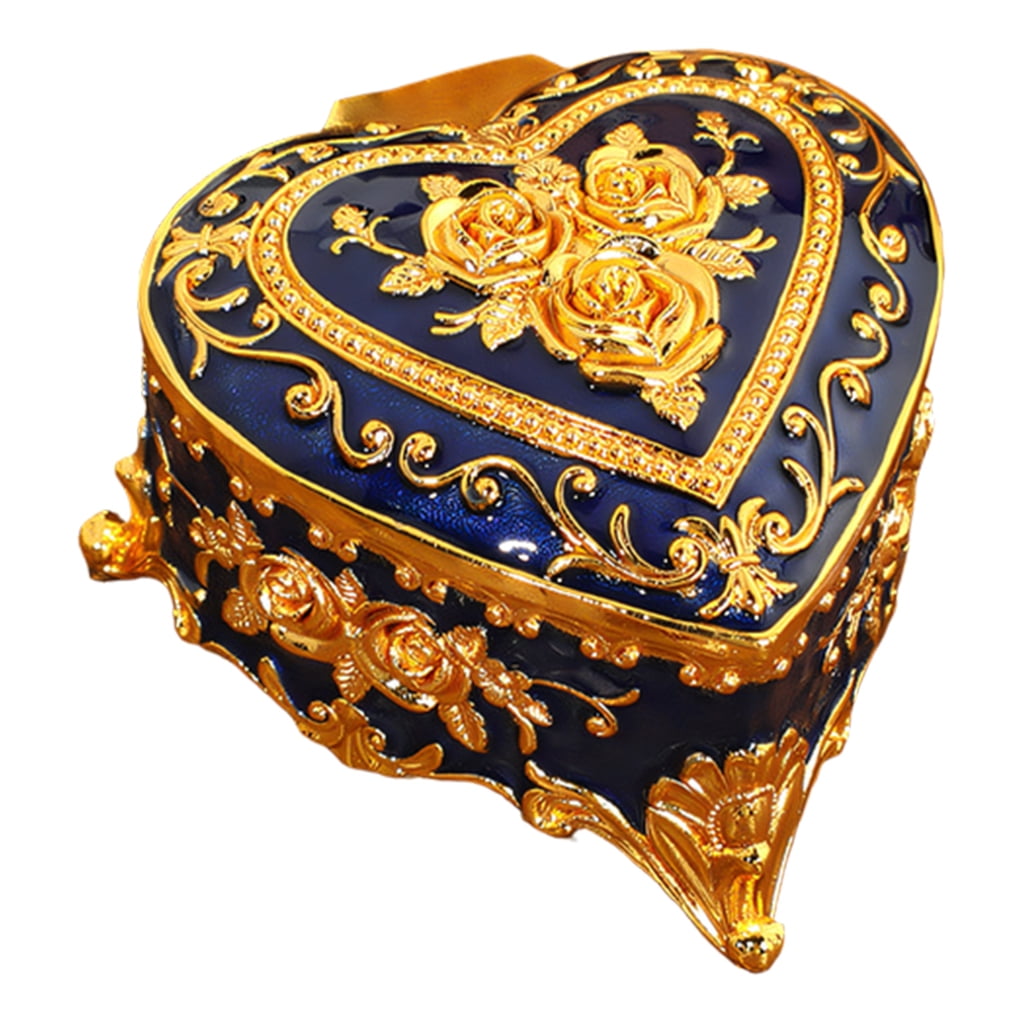 AOOOWER Romance Heart Shape Metal Jewelry Storage Box With Floral ...