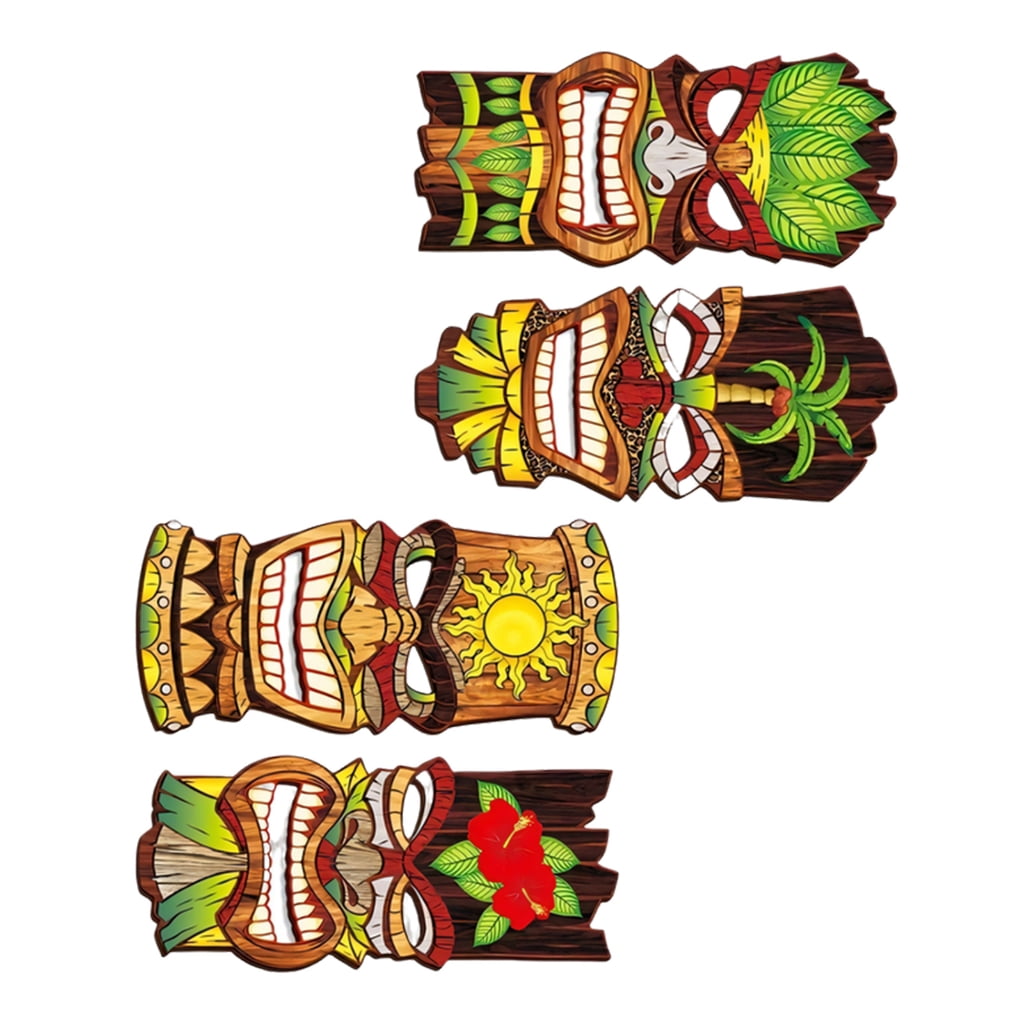 AOOOWER Set of 4 Traditional Handcrafted Masks Wooden Hanging Decors ...