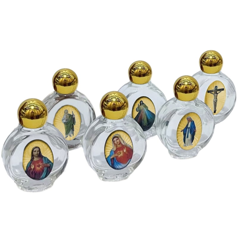 AOOOWER Set of 6 Christian Glass Holy Water Bottle With Metal Lid ...