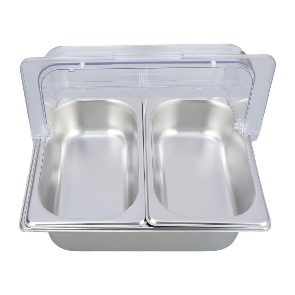 AOOOWER Stainless Steel 2 Compartment Food Pan Clear Roll Top Lid ...