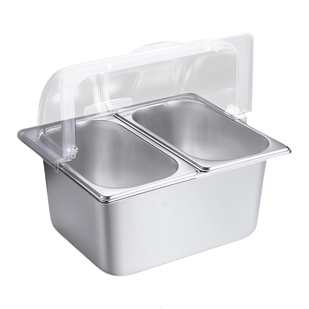 AOOOWER Stainless Steel 2 Compartment Food Pan Clear Roll Top Lid ...