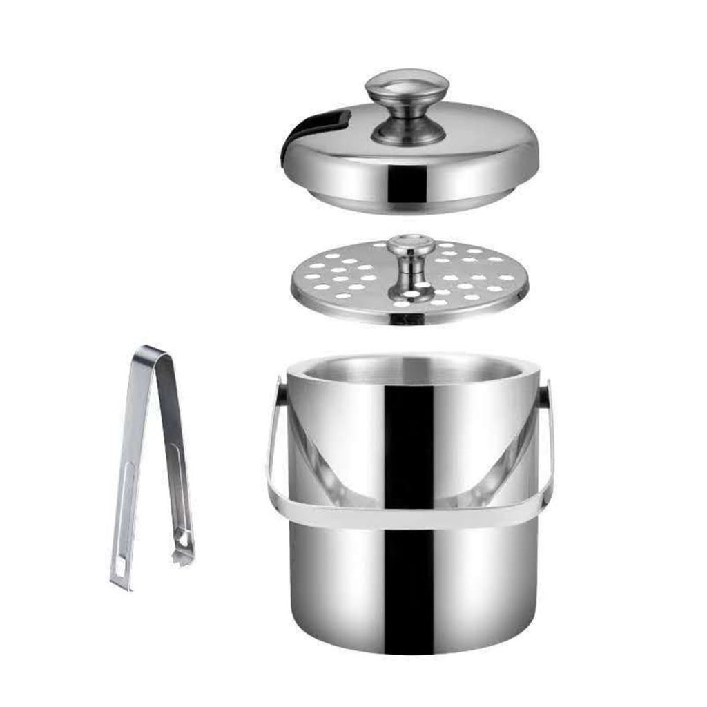 AOOOWER Stainless Steel Ice Bucket with Tongs Holder Lid Double Wall ...
