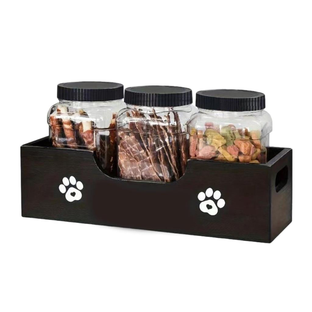 AOOOWER Triple Jar Pet Food Organizers Made From Sustainable Wooden ...