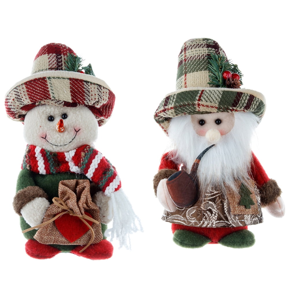 AOOOWER Vintage Checkered Hat Santa and Snowman Plush Dolls Figurines ...