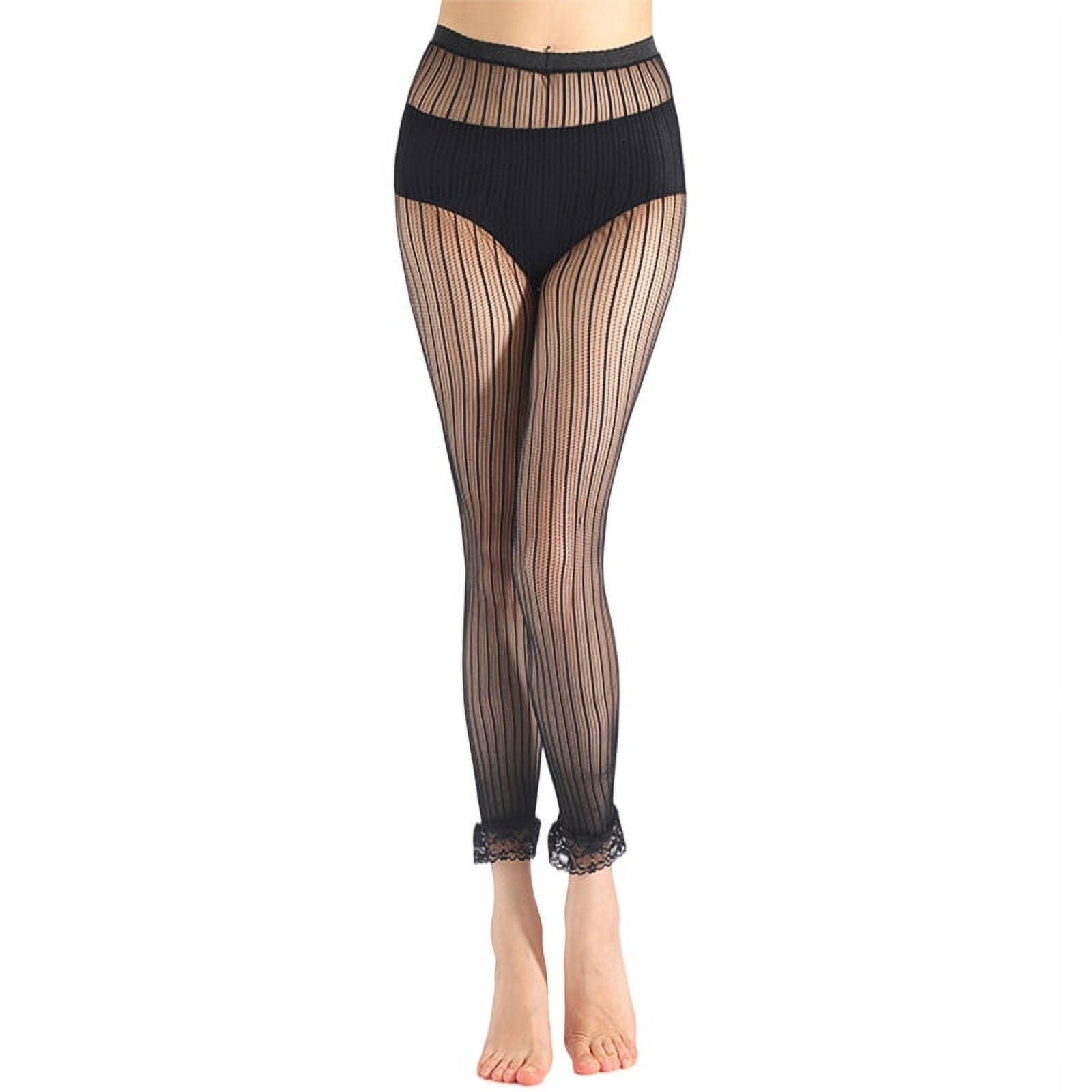 AOOOWER Women Mesh See Through Footless Tights Floral Striped Jacquard Patterned Sheer Fishnet ...