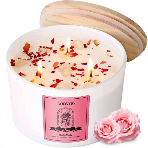 AOOVOO Rose Scented Candles for Women - 20oz 3 Wick Soy Candles for ...