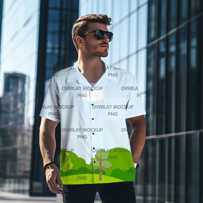 AOP black Button Shirt Mockup, Hawaiian Shirt Mockup, POD Button Shirt ...