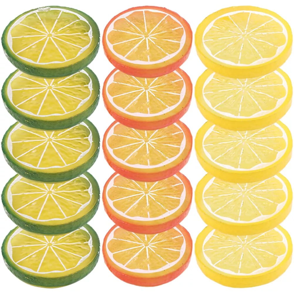 AOQIANLAN 15 Pcs Plastic Fake Lemon Slices Simulation Fruit Model Lime ...