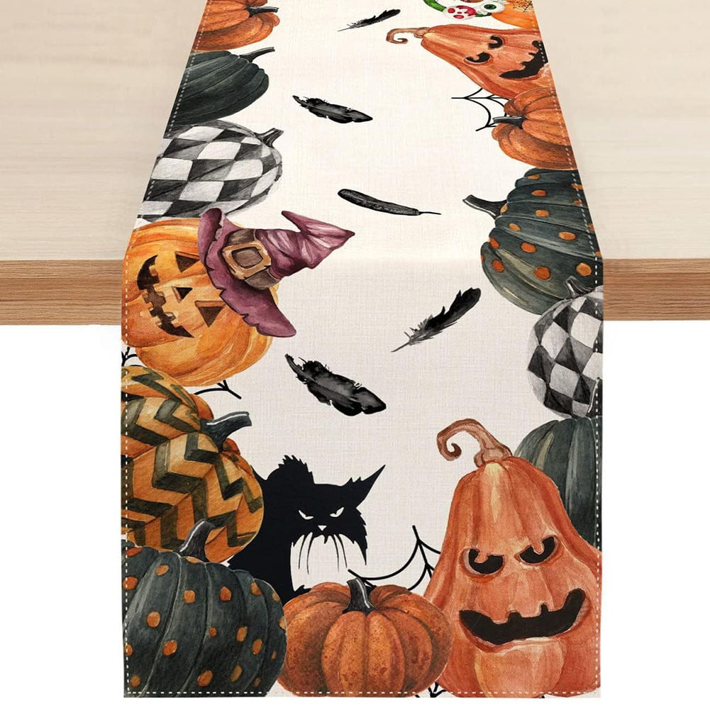 AOQIANLAN Gothic Halloween Table Runner with Pumpkin Spider Web and ...