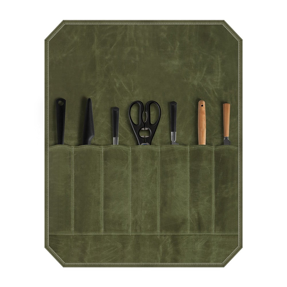 AOQIANLAN Waxed Canvas Cutter Roll Bag Extra-Wide Pocket For Chef'S ...