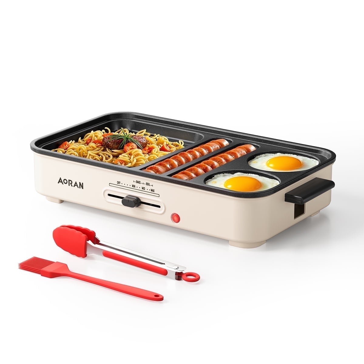 AORAN Breakfast Maker Electric Skillet 1300W, Egg Omelet & Sausage Grill - Non-Stick Cookware ...
