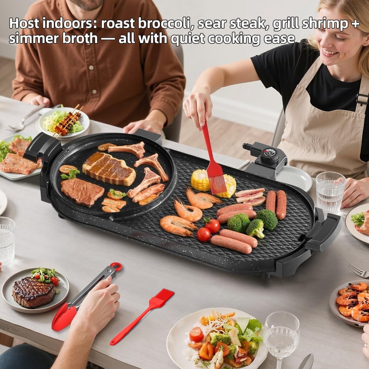 AORAN Electric Grill and Hot Pot Combo for Indoor Cooking, 2200W ...