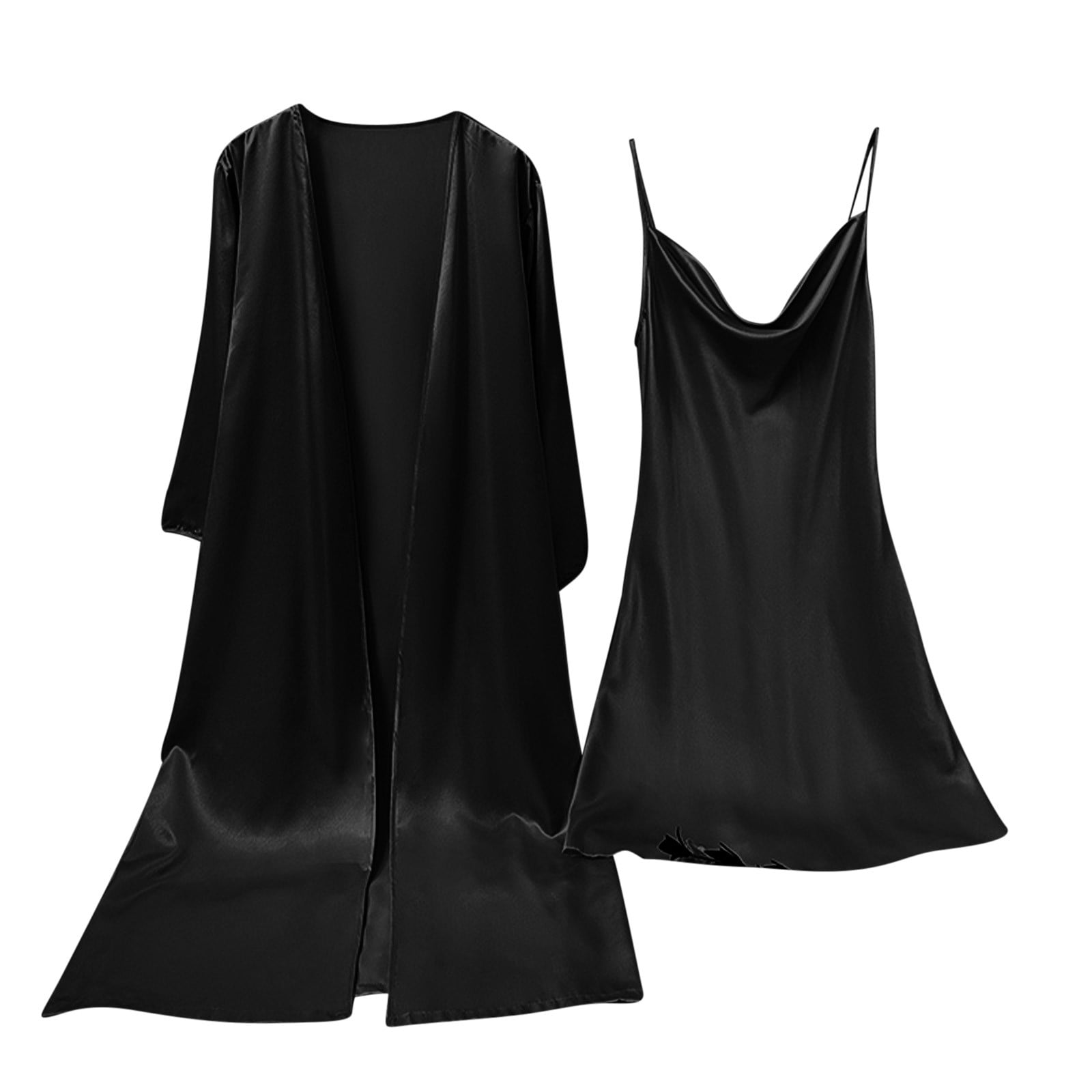 AOREUGL Women's Silk Robe Long Set Suspender Dresses 2 Piece Thin Style ...