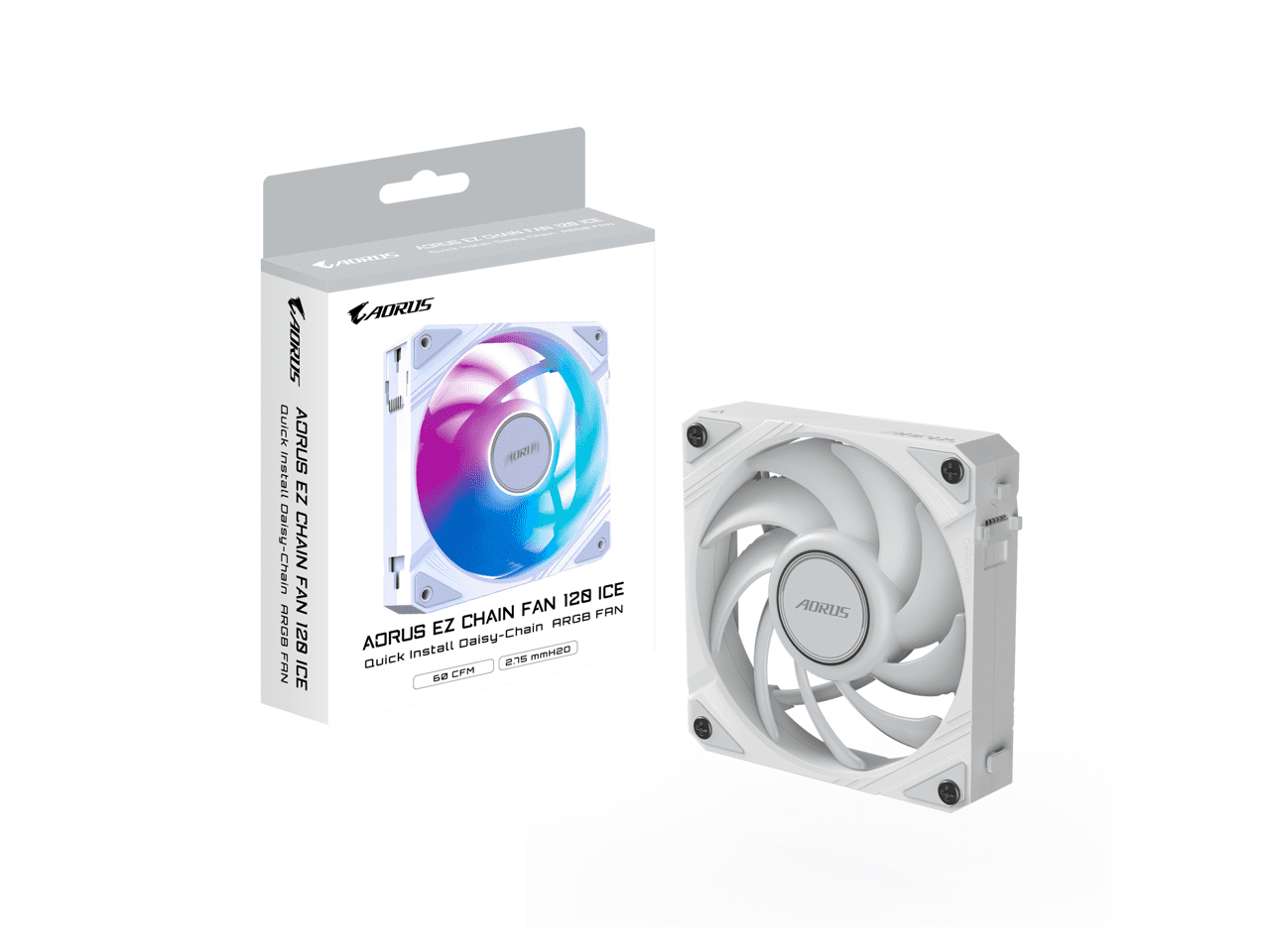AORUS EZ CHAIN FAN 120 ICE, 120mm Hydro Dynamic Bearing ARGB Computer ...
