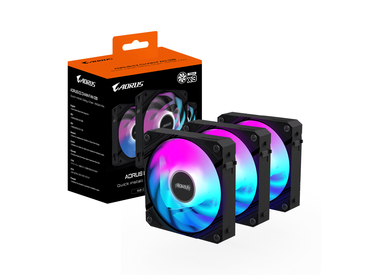 AORUS EZ CHAIN FAN 120 ICE (3-Pack), 120mm Hydro Dynamic Bearing ARGB ...
