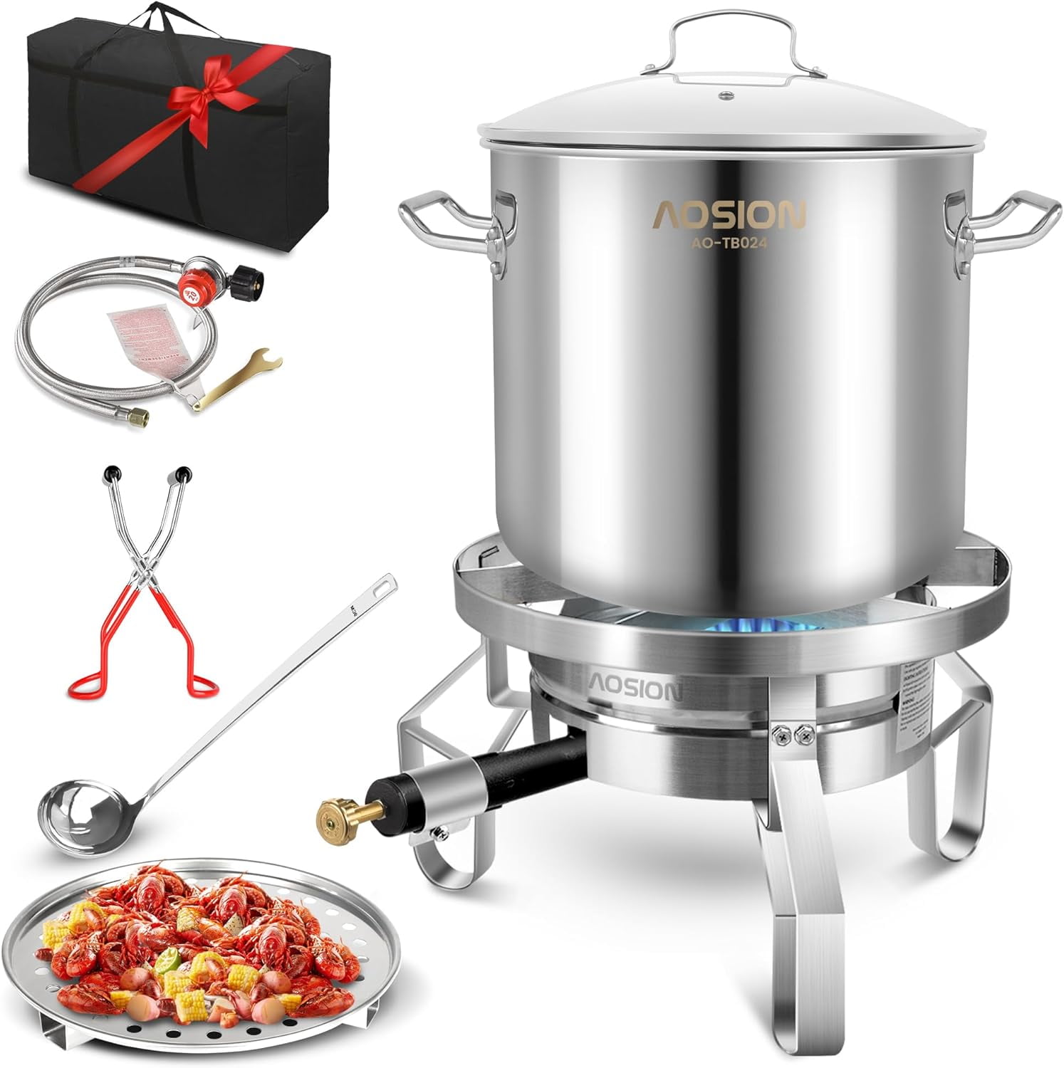 AOSION 20QT Stainless Steel Steamer Pot With 200,000/BTU Heavy Duty ...