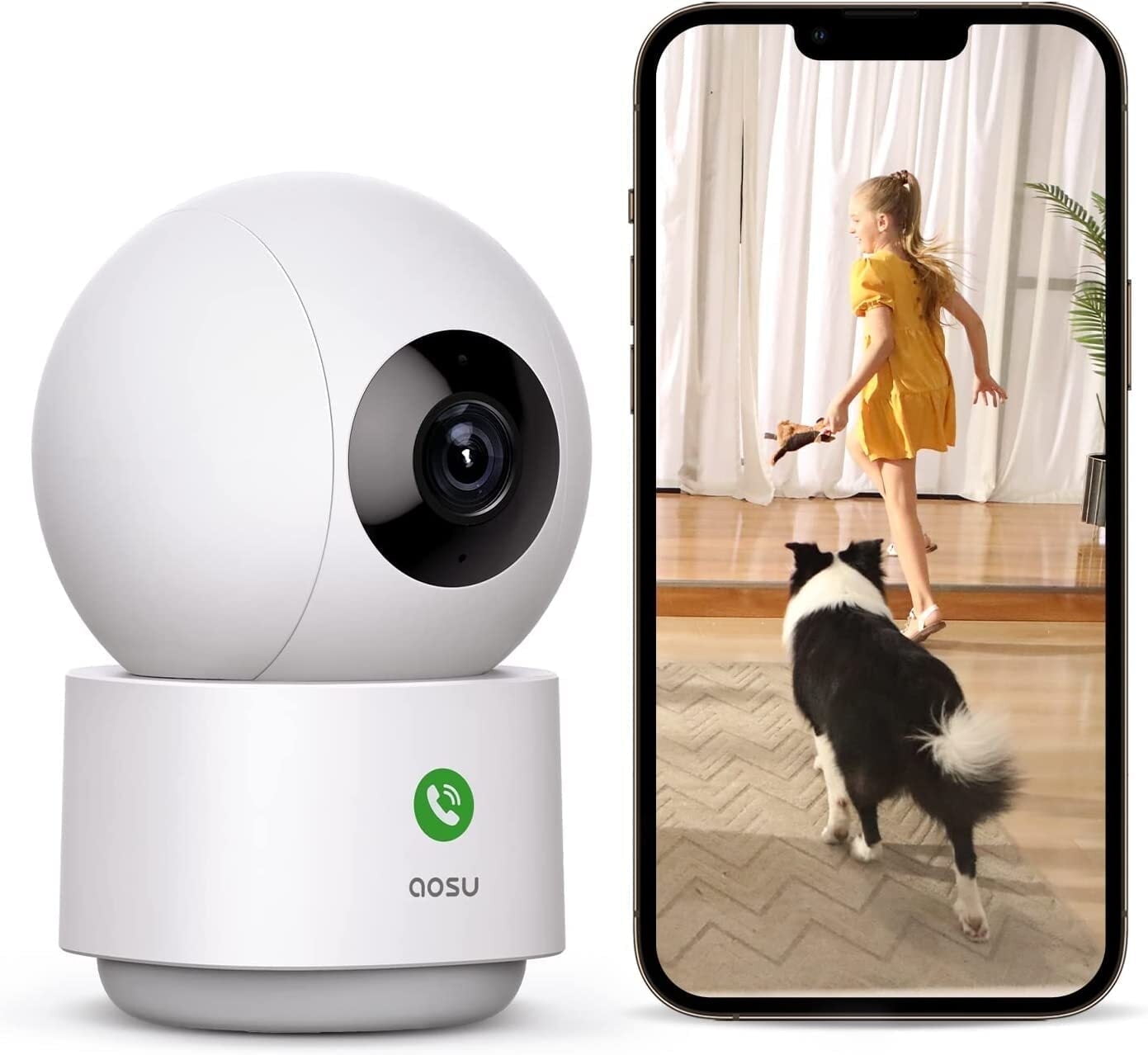 AOSU 2K Indoor Security Camera WiFi Baby Monitor 360 View Night Vision Alexa Compatible Walmart