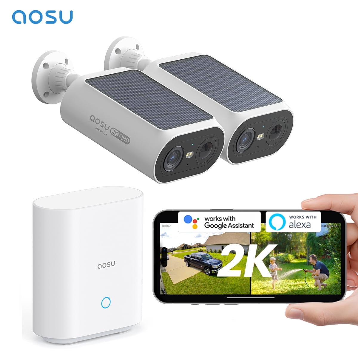 AOSU Solar Security Cameras Wireless Outdoor, 2K/3MP Home Security ...