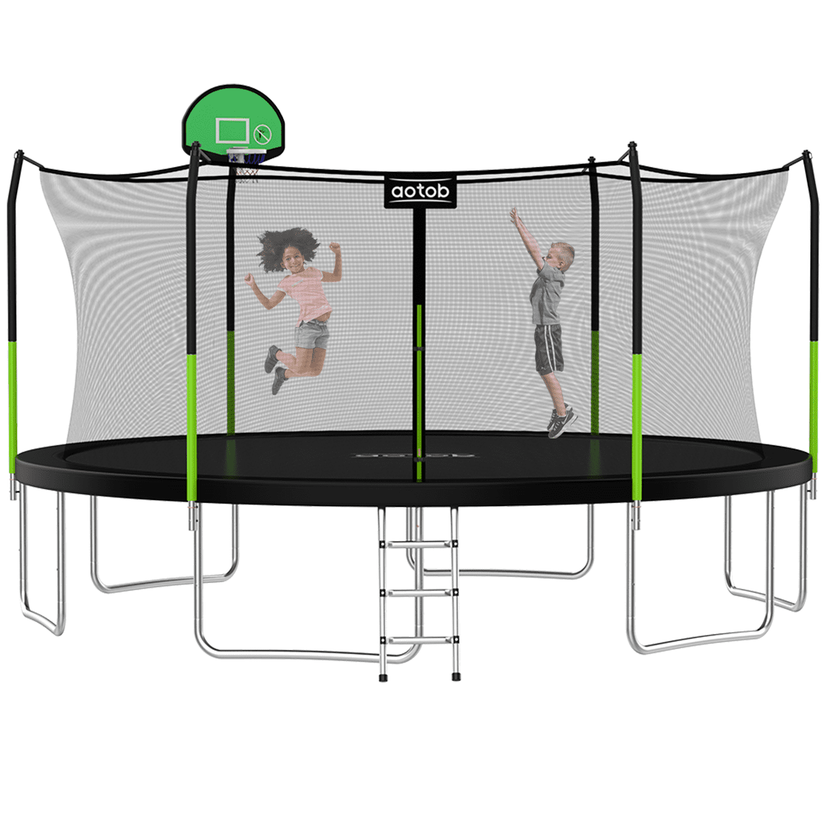 AOTOB 14FT Outdoor Trampoline for Kids and Adults, 1500LBS with Basketball Hoop, Safety Net and ...