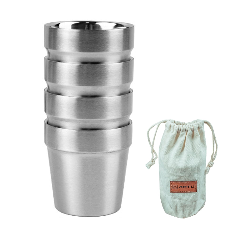 AOTU Portable Stainless Steel Cups Set, Reusable, Stackable for Camping ...