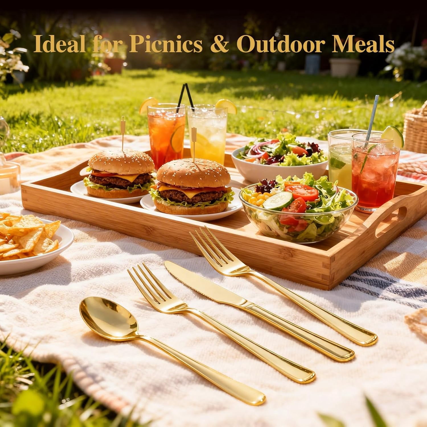 AOUHML-160 Pack Gold Plastic Silverware Set, including 80 Gold Forks ...