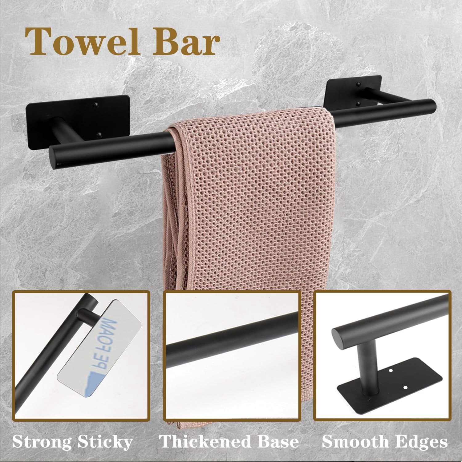 AOUHML-5 PCS Self Adhesive Bathroom Hardware Set, Stainless Steel Towel ...