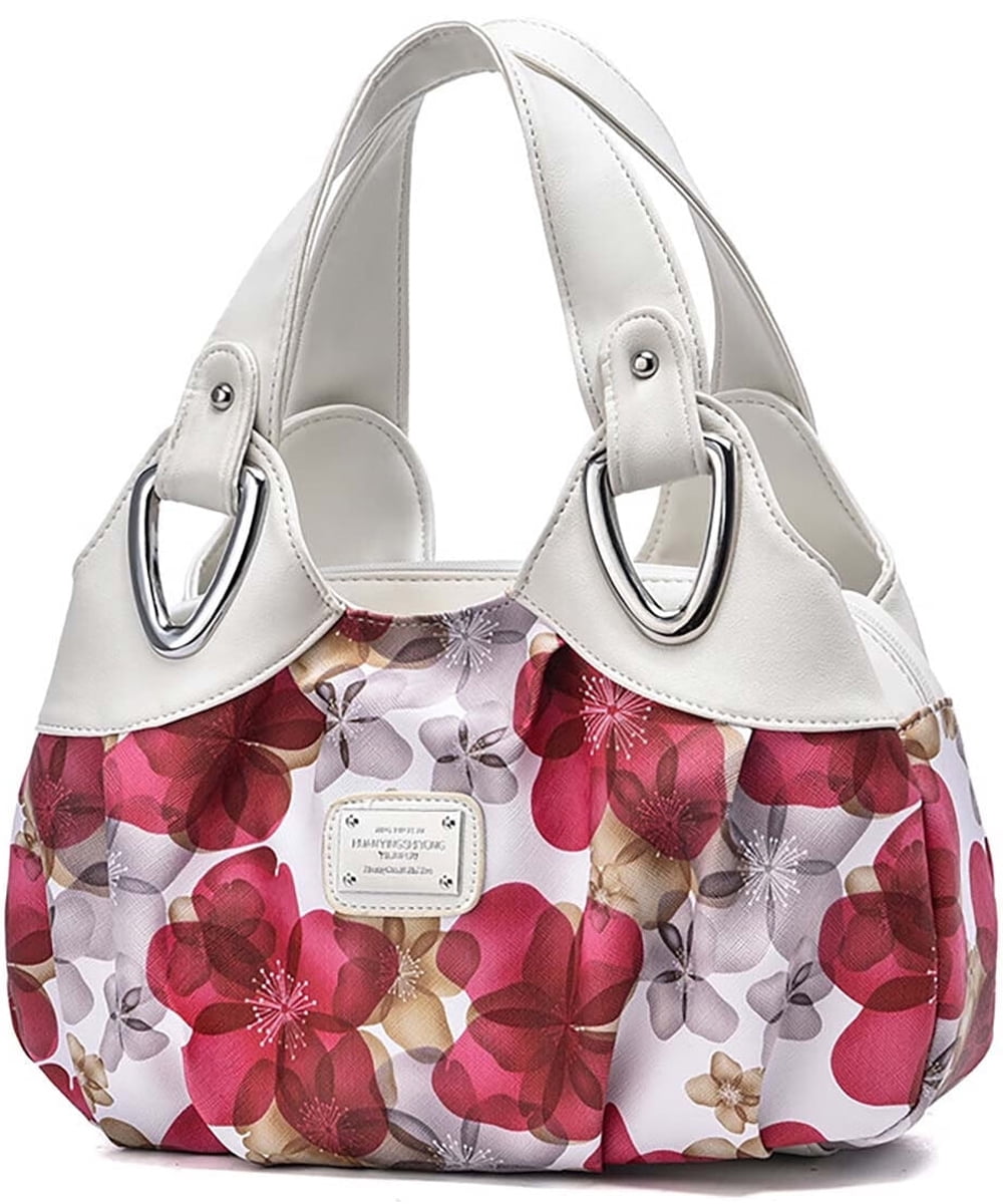 AOUNQ Handbags for Women Floral Print Shoulder Bag PU Leather Tote Bag ...