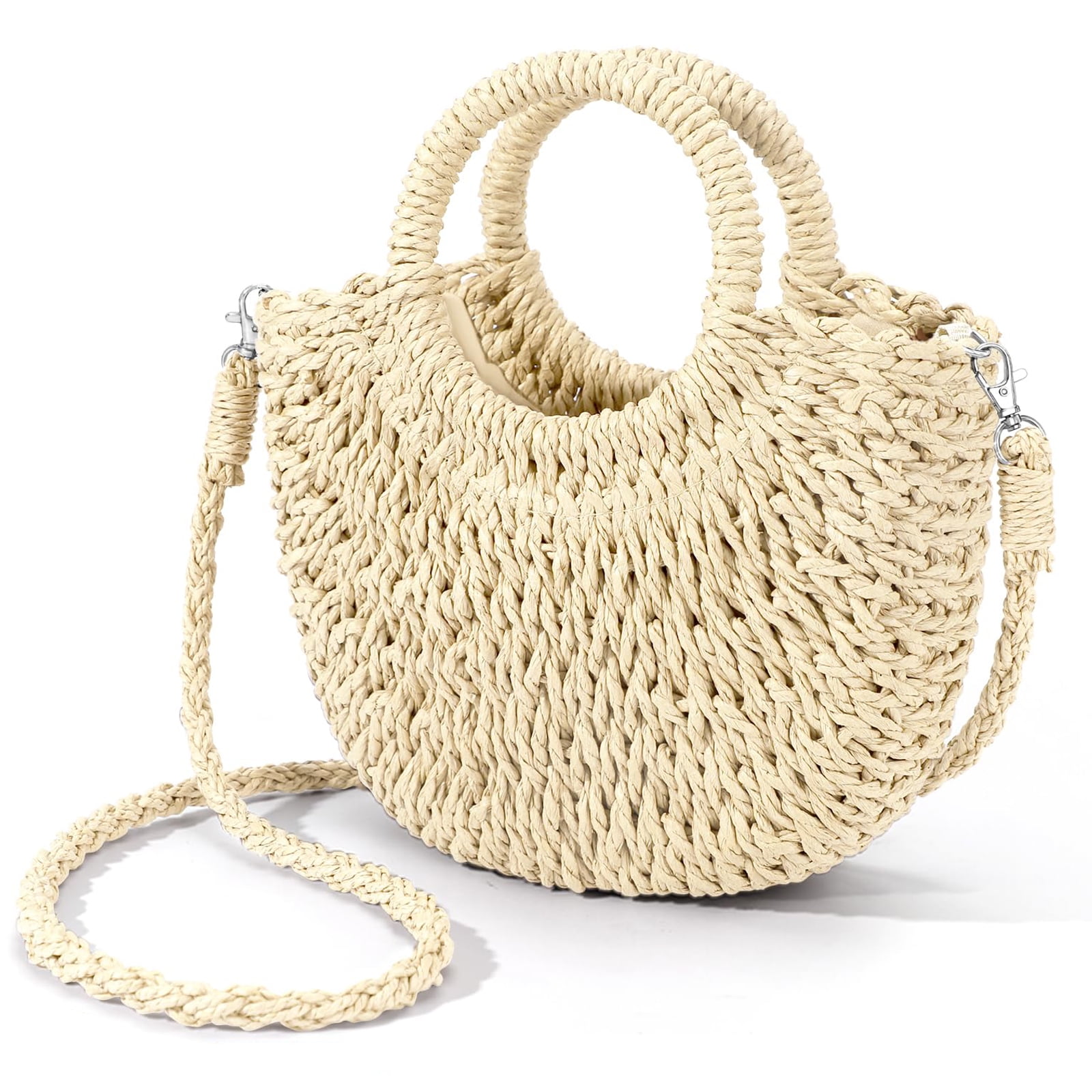AOUNQ Straw Crossbody Bags for Women Woven Straw Beach Bag Top Handle ...