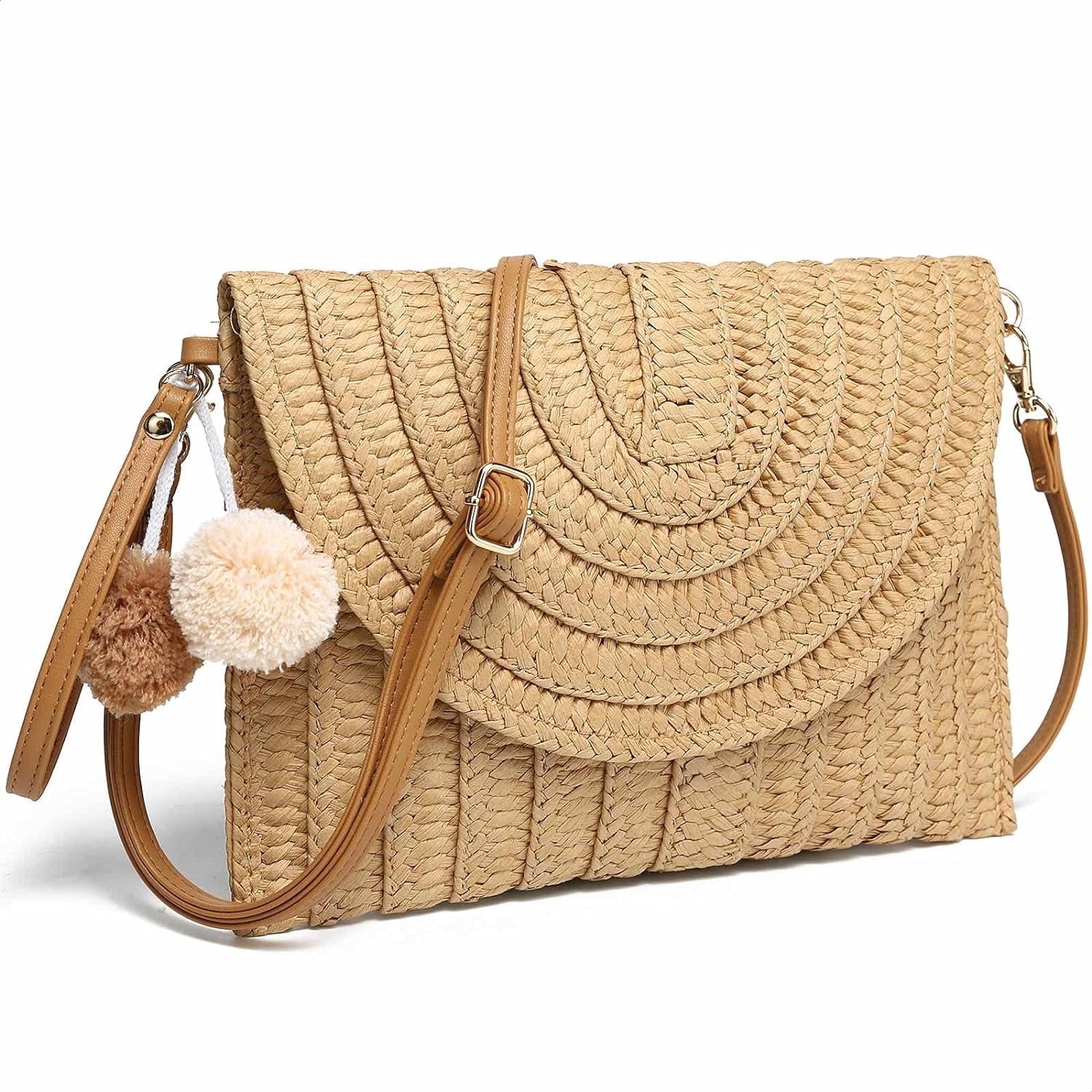 AOUNQ Straw Clutch Purse, Woven Summer Handbag, Crossbody Beach Bag for ...