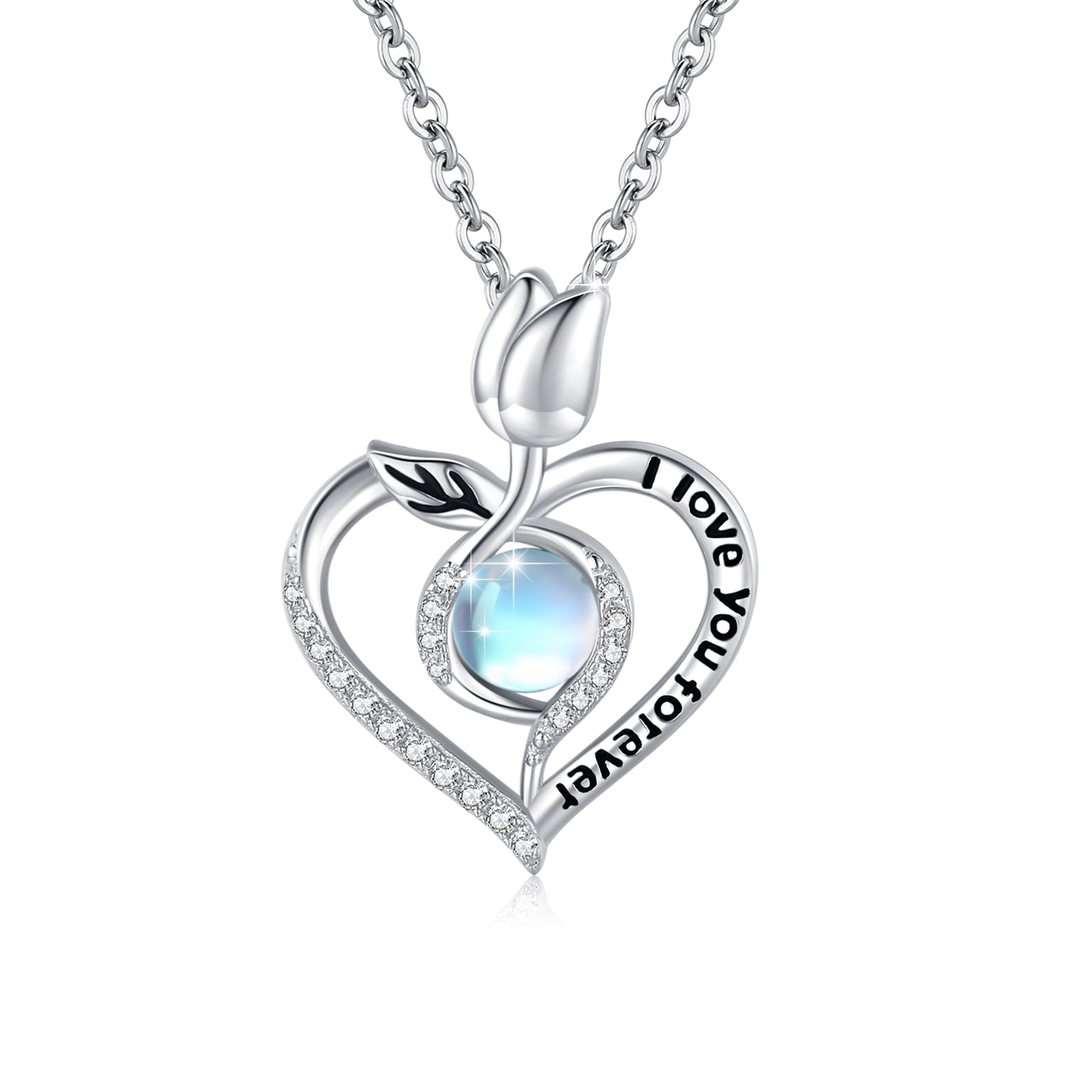 AOVEAO I Love You Forever Heart Pendant Necklace 925 Sterling Silver ...