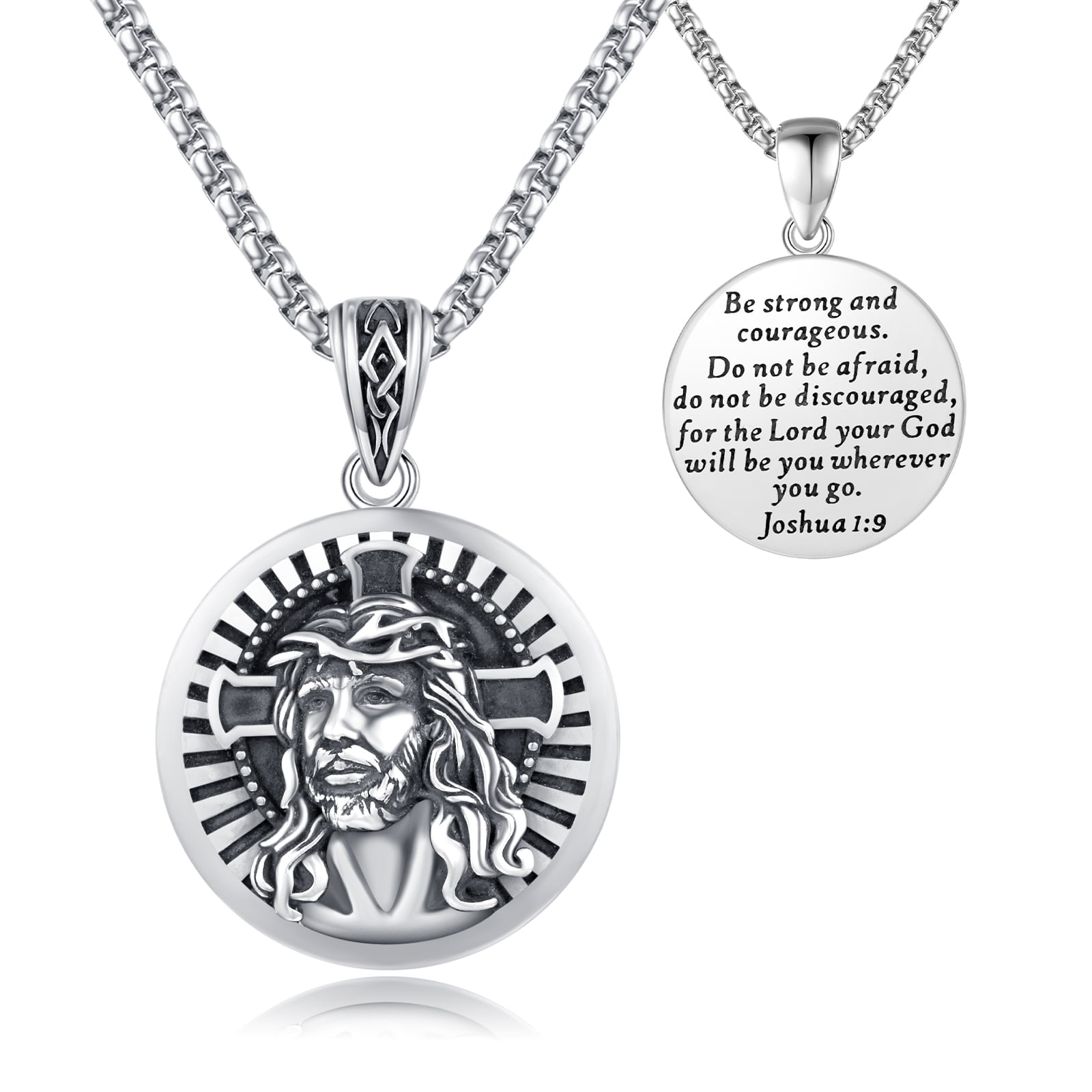 AOVEAO Jesus Necklace Sterling Silver Pendant Faith Necklaces for Men ...