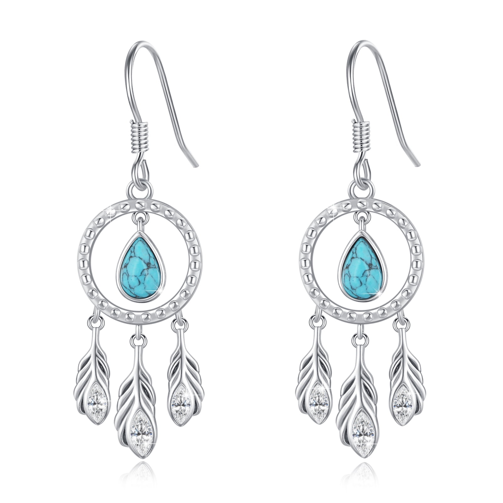 AOVEAO Turquoise Drop Dangle Earrings 925 Sterling Silver Fish hook ...