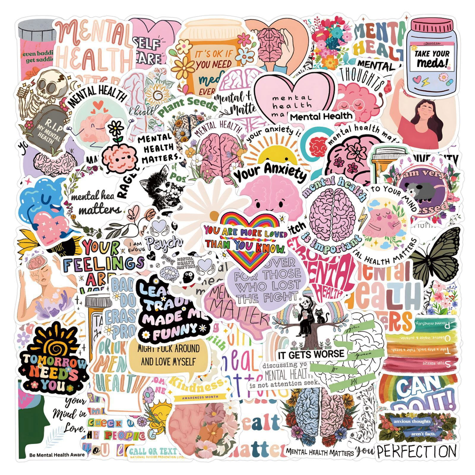 AOVUWU 100PCS Mental Health Awareness Stickers Pack Inspirational and ...