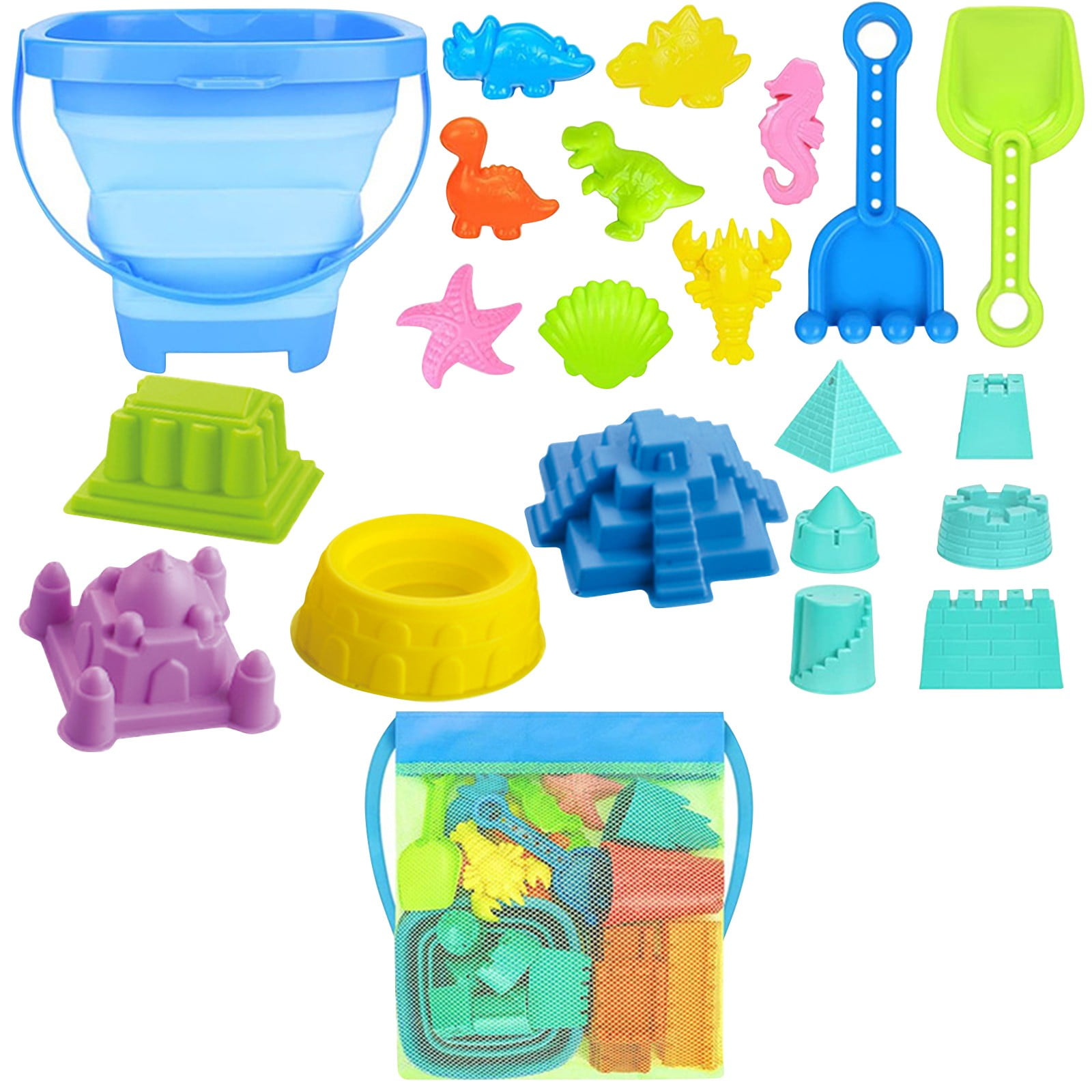 AOVUWU Complete Beach Sand Toy Set for Kids Collapsible Bucket, Shovels ...