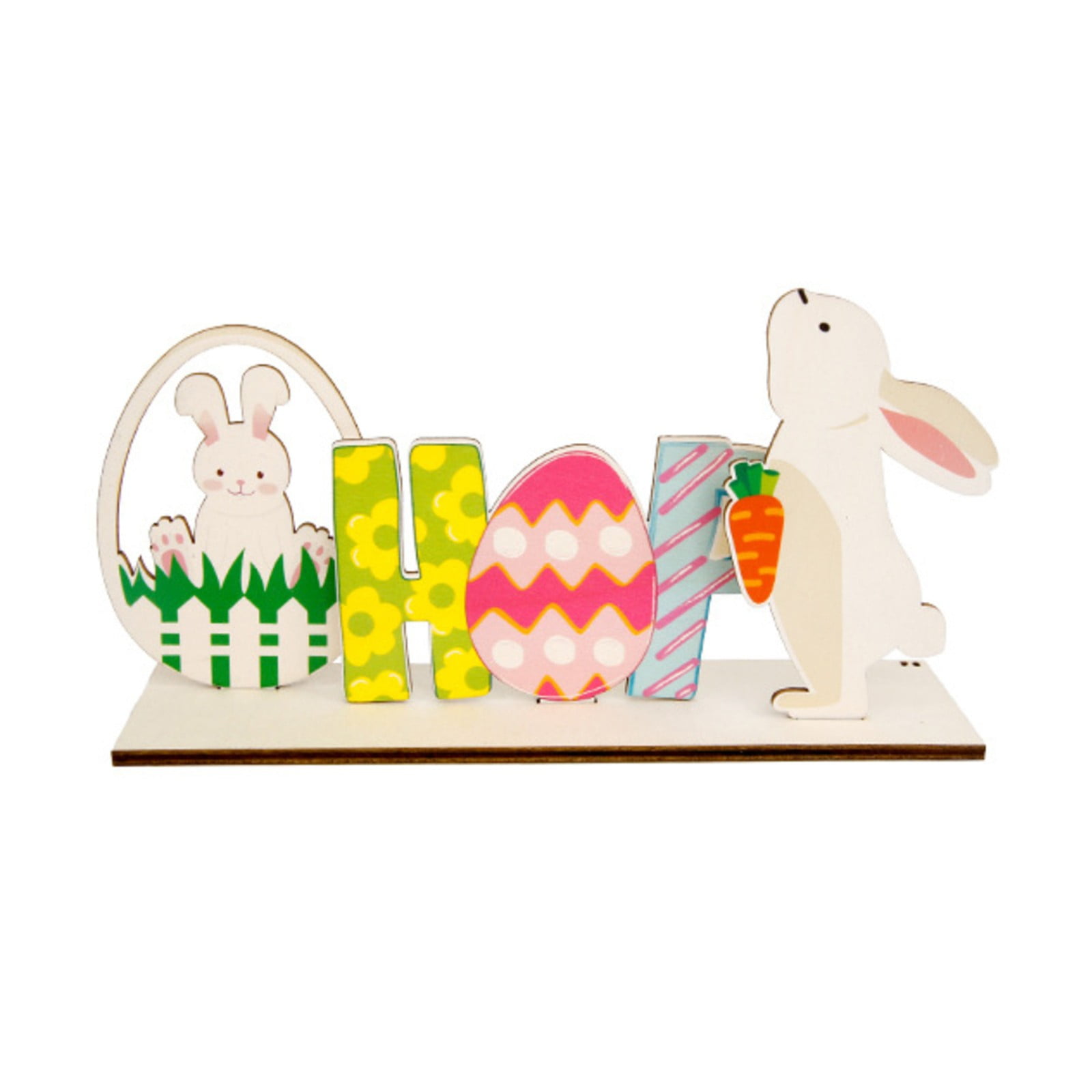 AOVUWU Easter Bunny Wooden Tabletop Decoration Colorful Freestanding ...