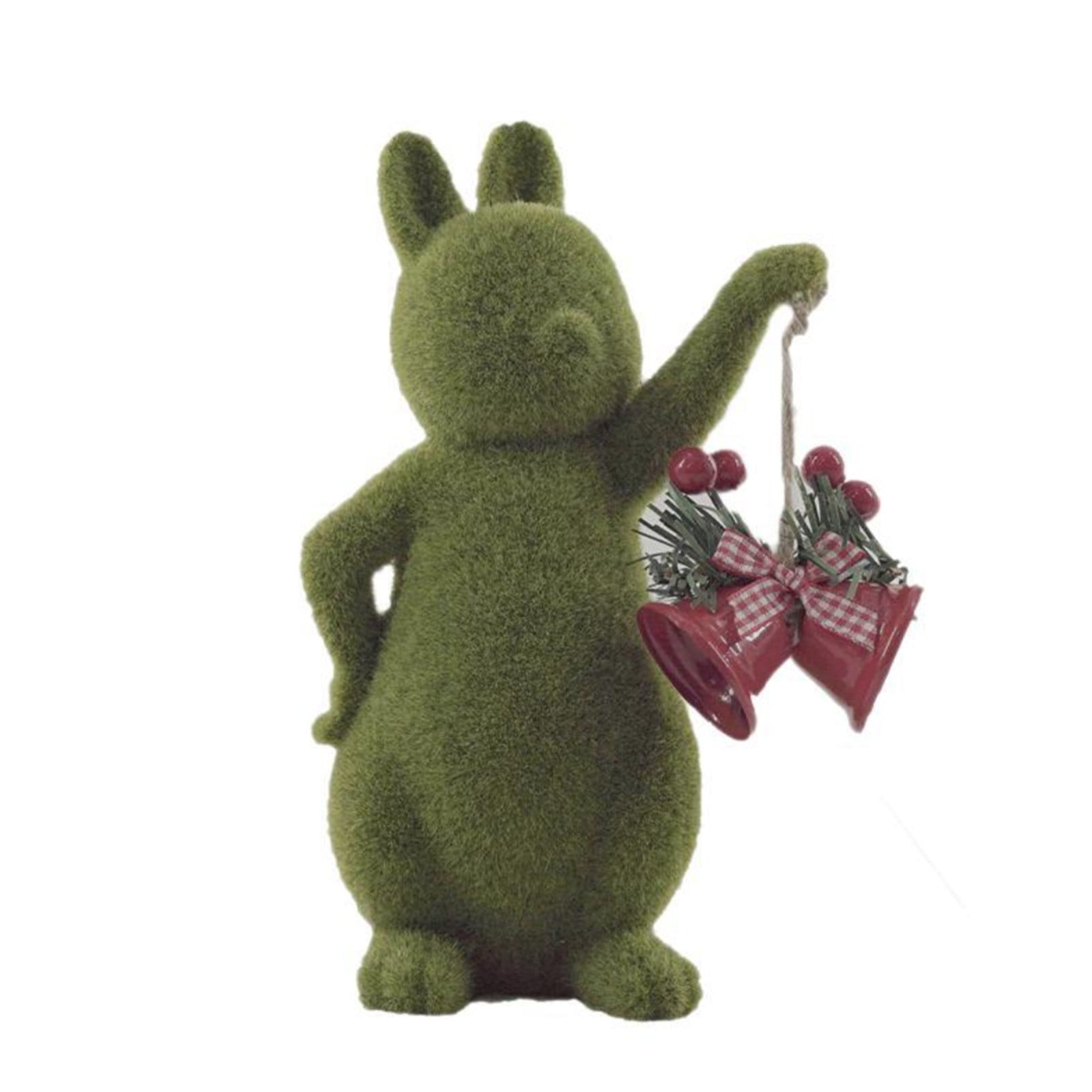 AOVUWU Festive Green Moss Rabbit Figurine with Red Bells Perfect for ...