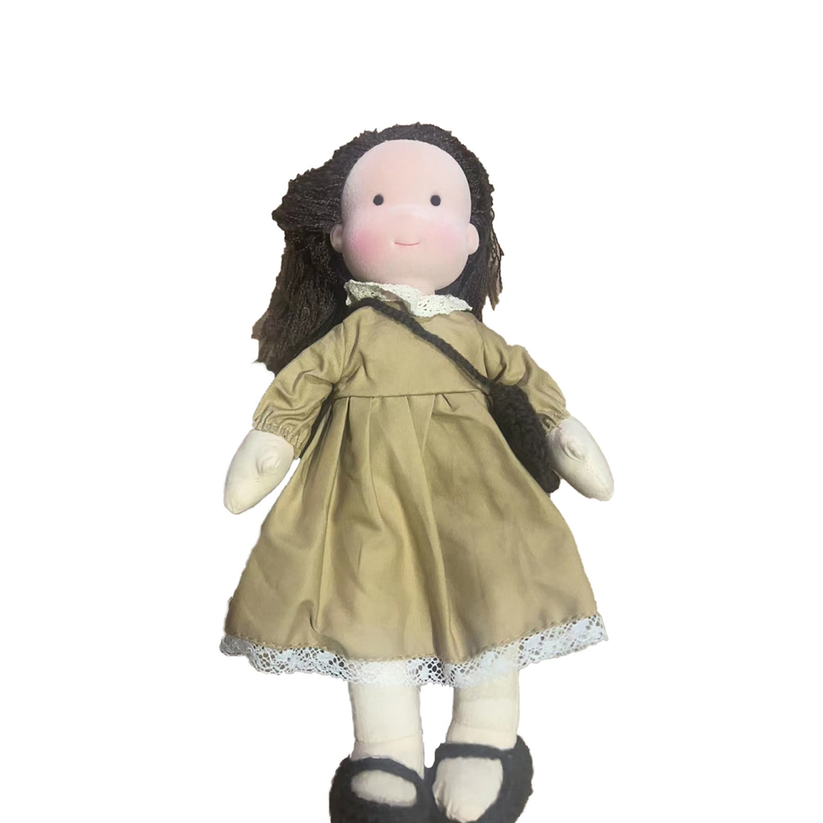 AOVUWU Handcrafted Cloth Rag Doll with Brown Hair and Vintage Dress ...