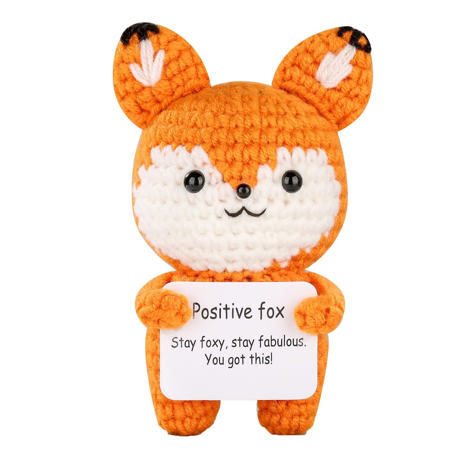AOVUWU Handmade Crochet Fox Plush Toy Positive Fox with Motivational ...