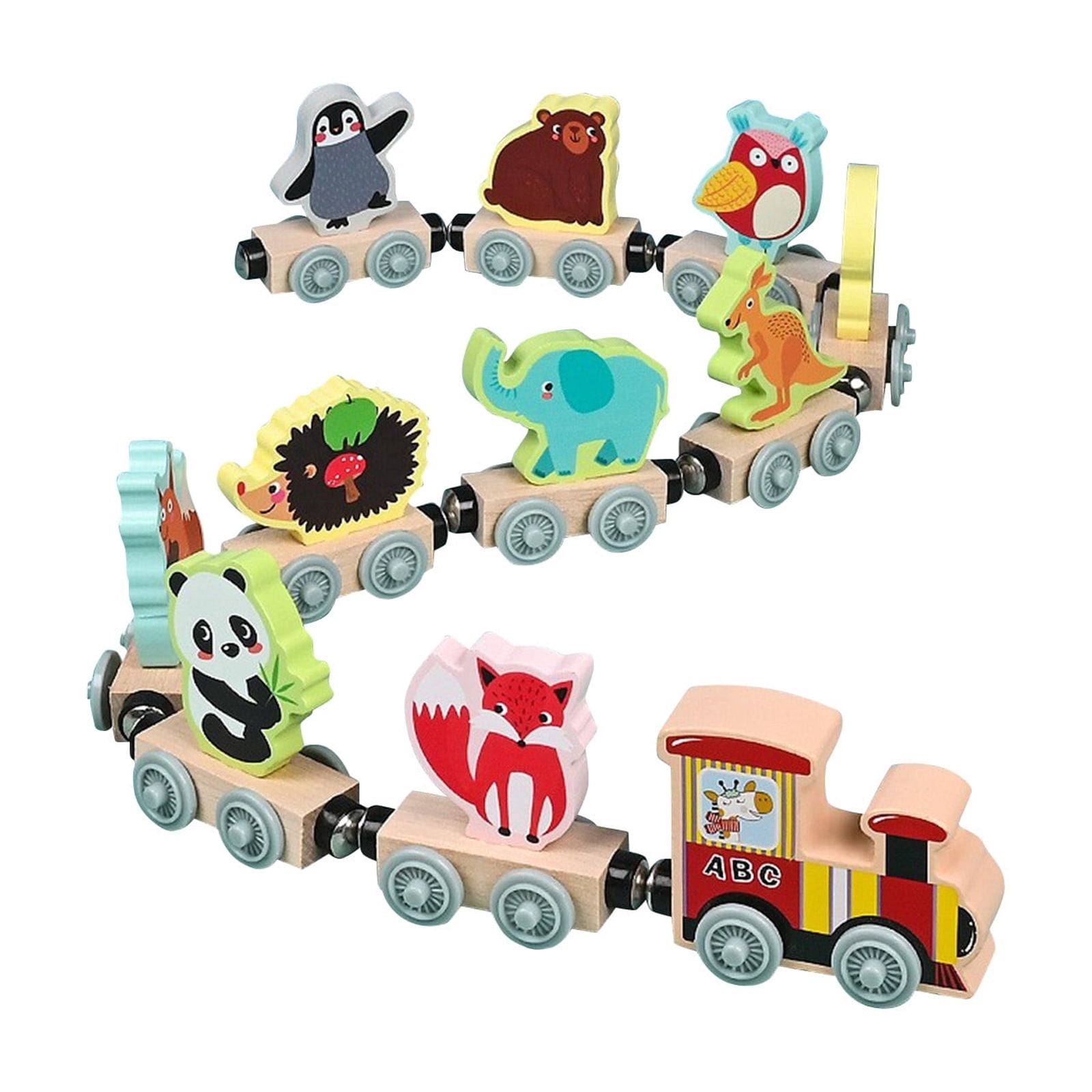 AOVUWU Wooden Magnetic Animal Train Set Of 11 Pieces, Preschool ...