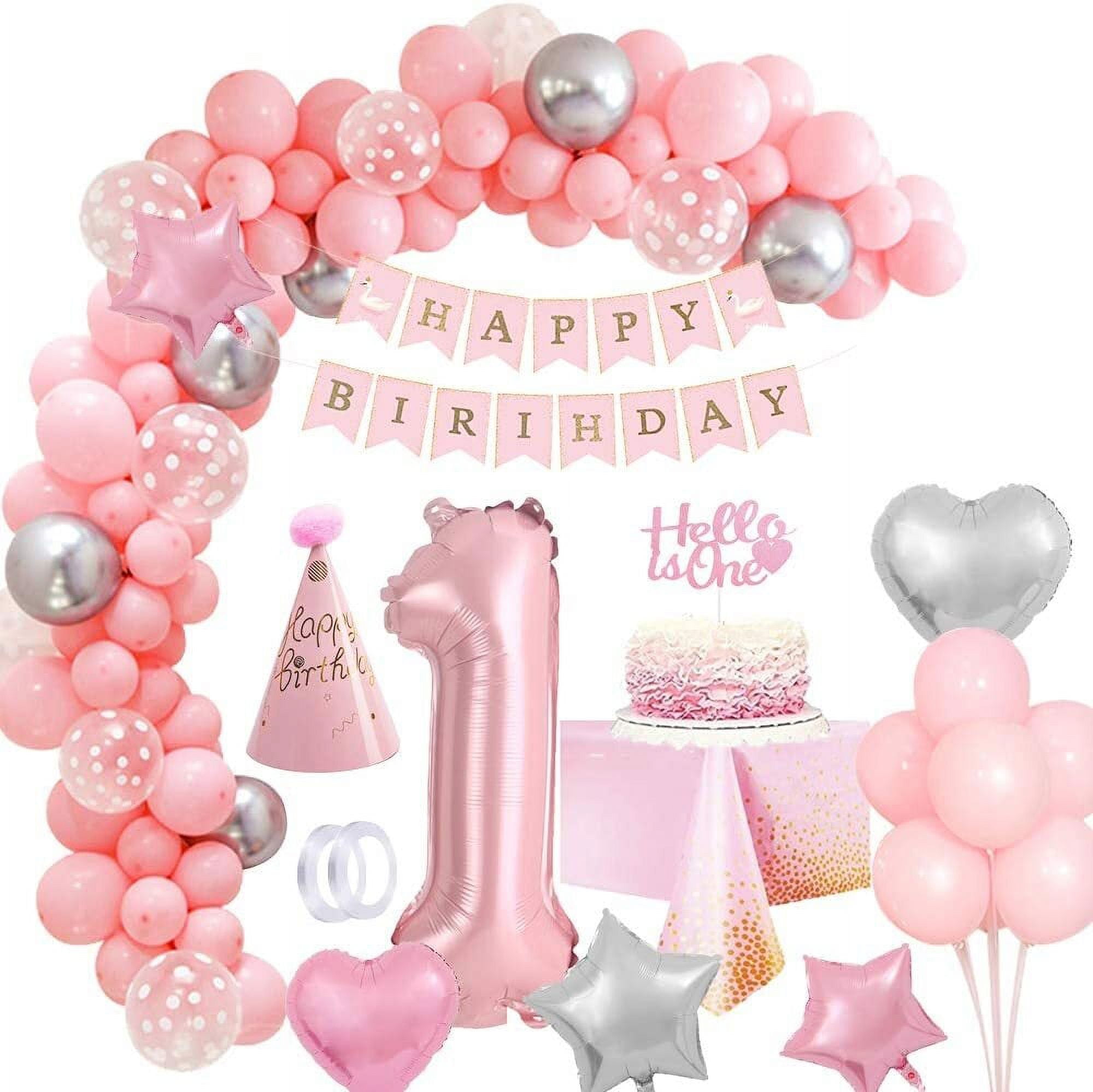 AOWEE 1 Year Old Girl Pink Birthday Decoration, Baby Girl 1st Birthday ...