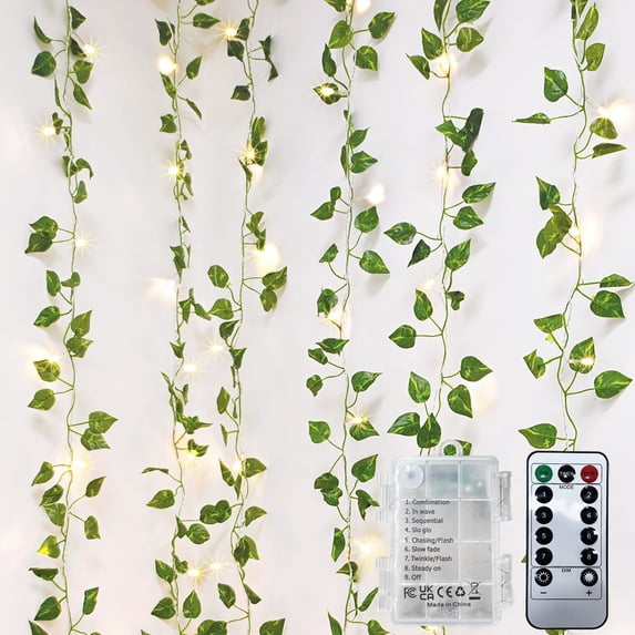 AOWEE Artificial Ivy Garland Green Leaf Battery Lights String, 10M/32 ...