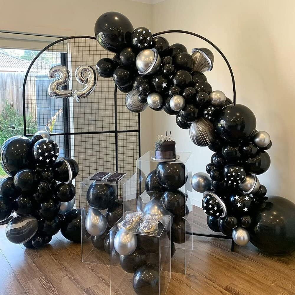 AOWEE Black Silver Gray Marble Balloon Arch Garland Kit, Chrome Silver ...