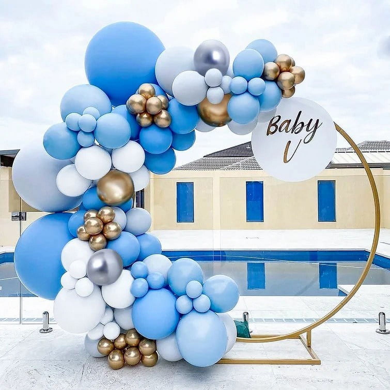 AOWEE Blue White Gray Balloon Garland Kit with Silver Gold Metallic ...