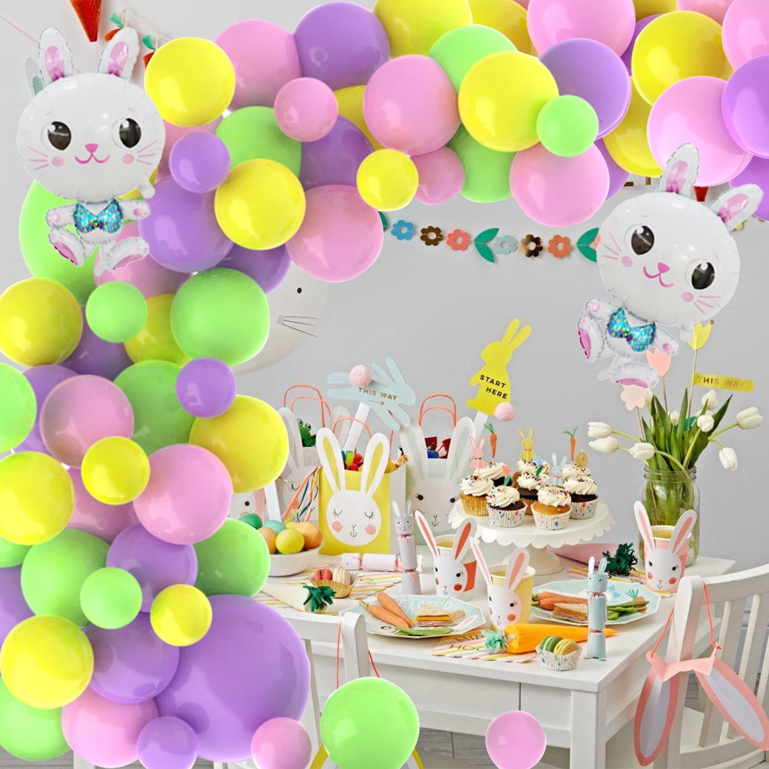 AOWEE Easter Rabbit Balloons, Woodland Animal Bunny Balloons Fruit Color Balloon Arch Kit for ...