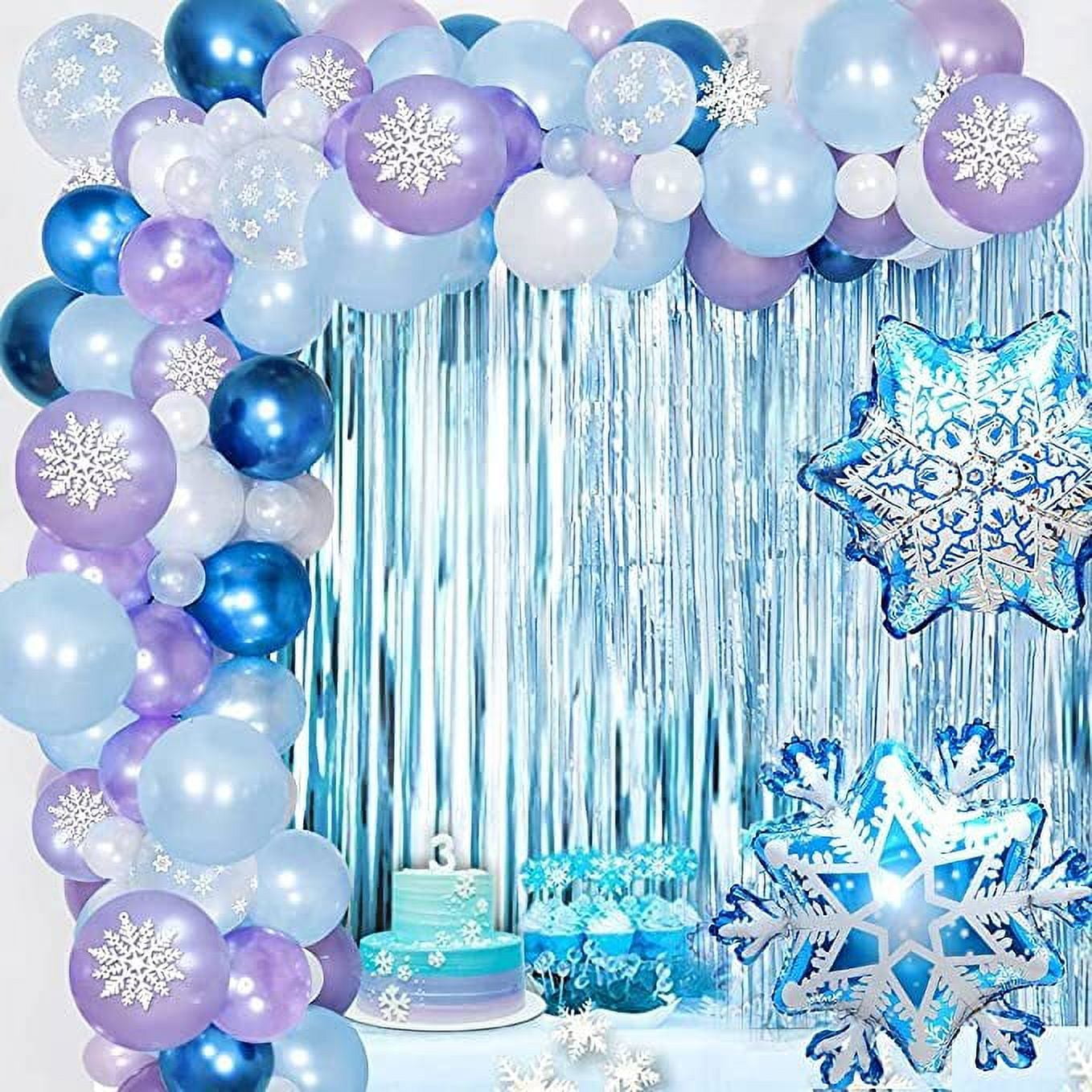 AOWEE Frozen Birthday Decoration Girl, Frozen Balloon Garland Kit with Purple Blue White Balloon ...
